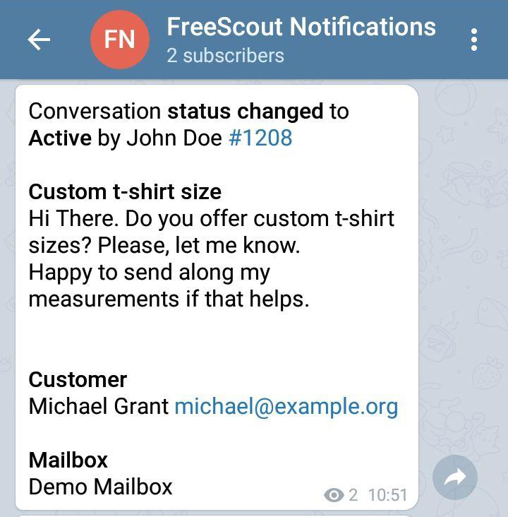 Telegram Notifications Module – FreeScout