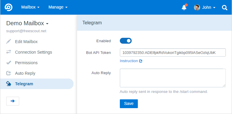 Telegram Integration Module – FreeScout